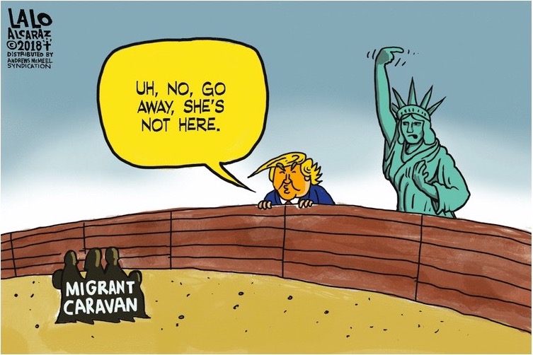 Refugee caravan arrives at US-Mexico border (toon) - POCHO